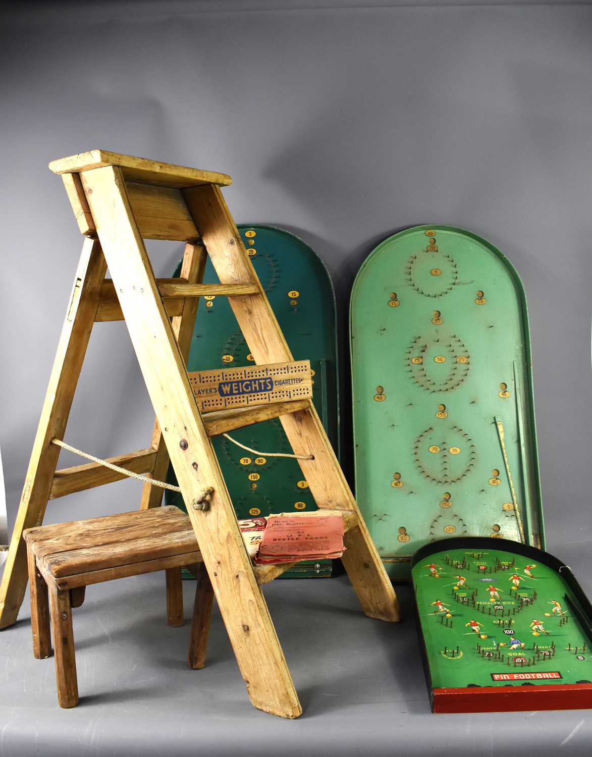 Lot 356 - Two vintage wooden bagatelle game boards, a