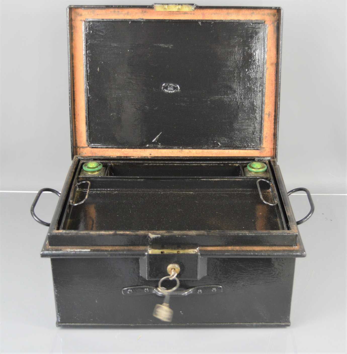 Lot 364 - A tin travelling writing box