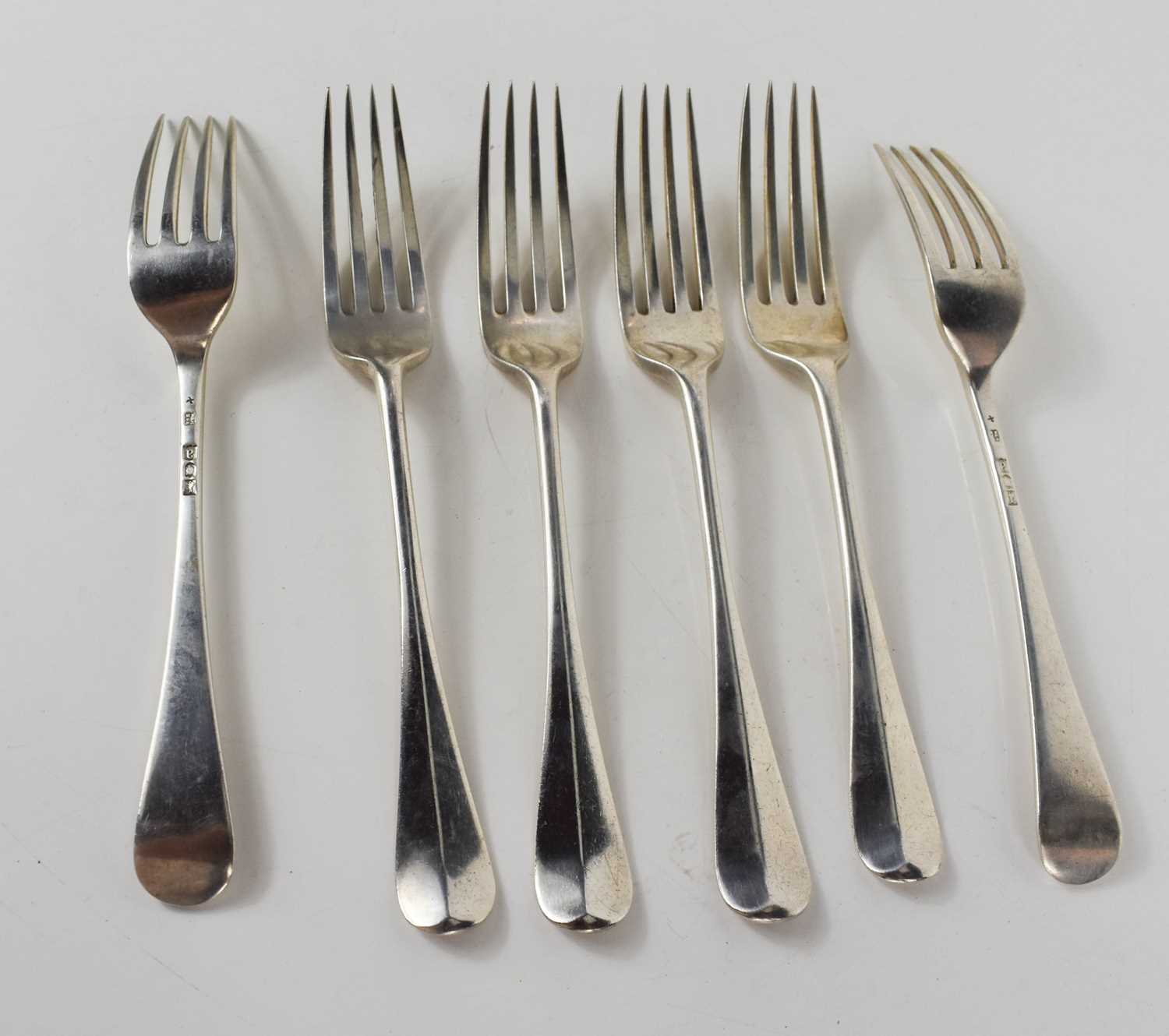 Lot 150 - A set of six silver side forks, London 1896,
