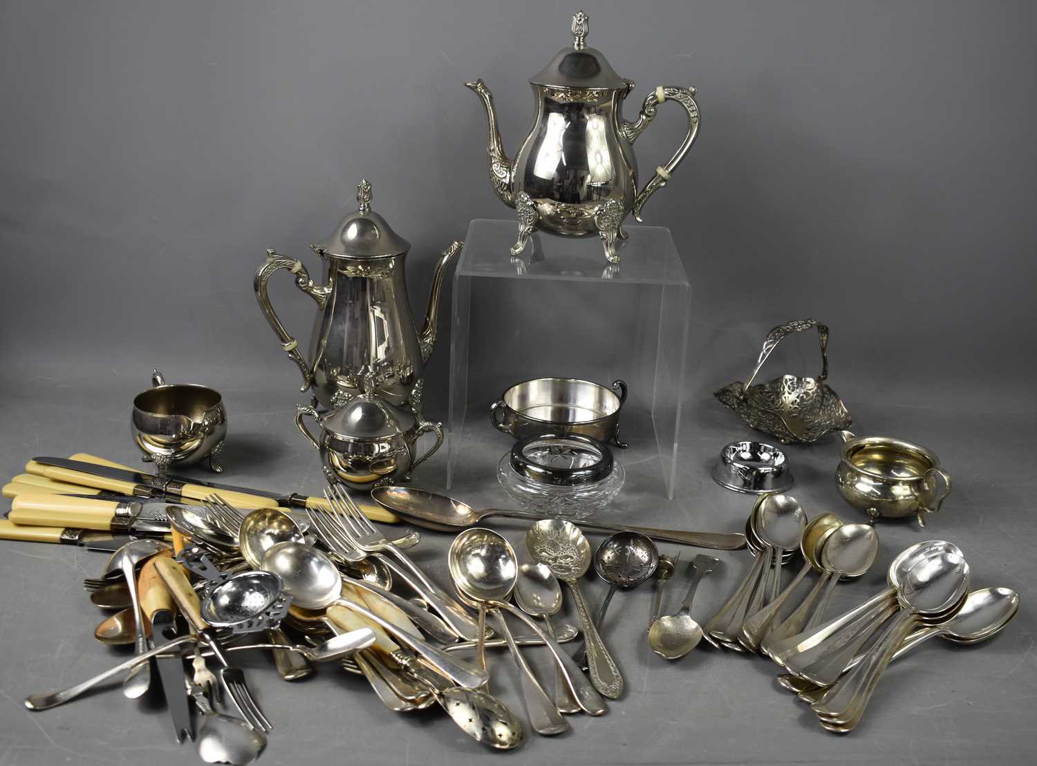 Lot 153 - A group of silver plate including a tea set,