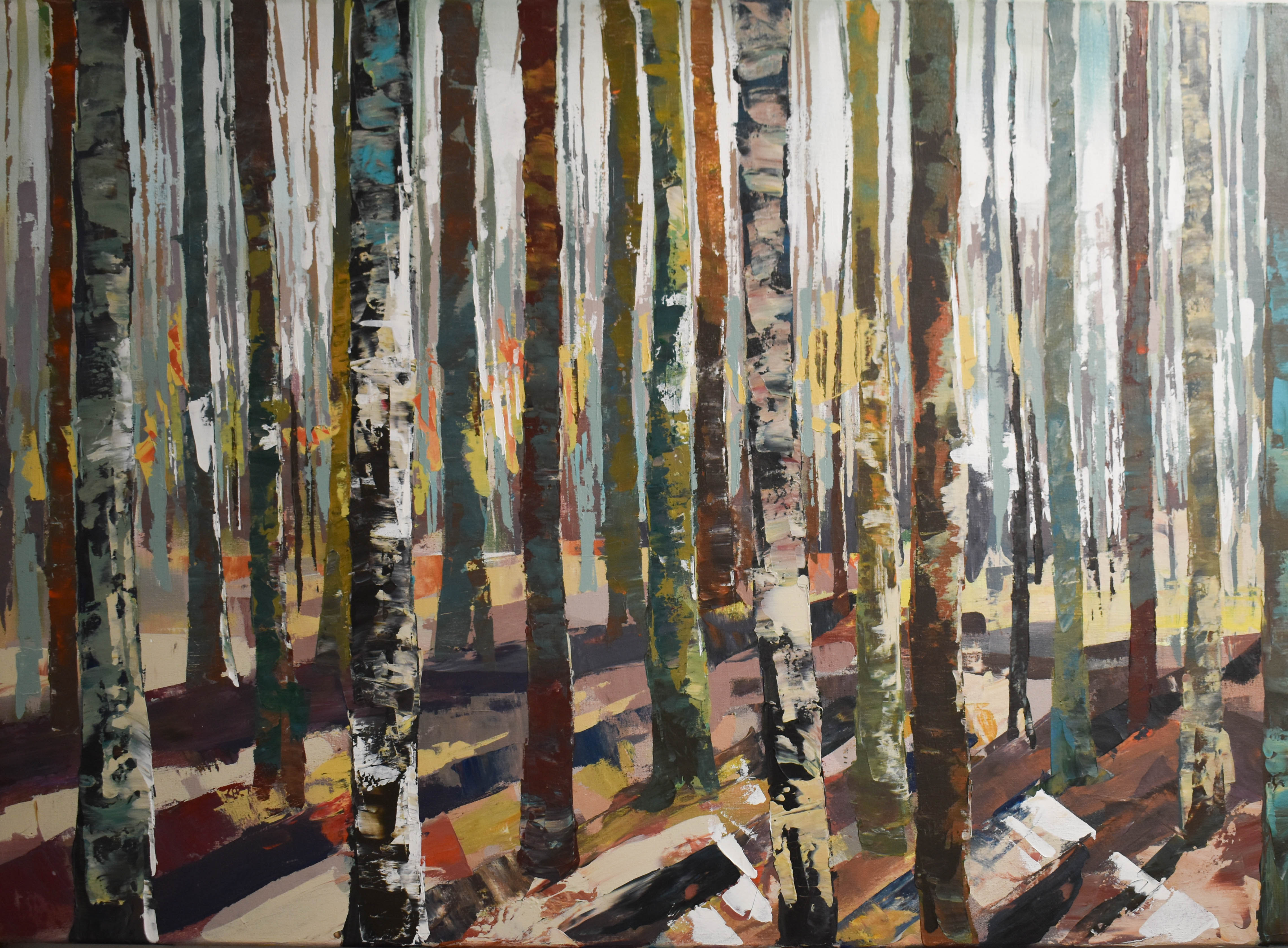 Lot 99 - Debbie Boon (20th century): Abstract woodland,