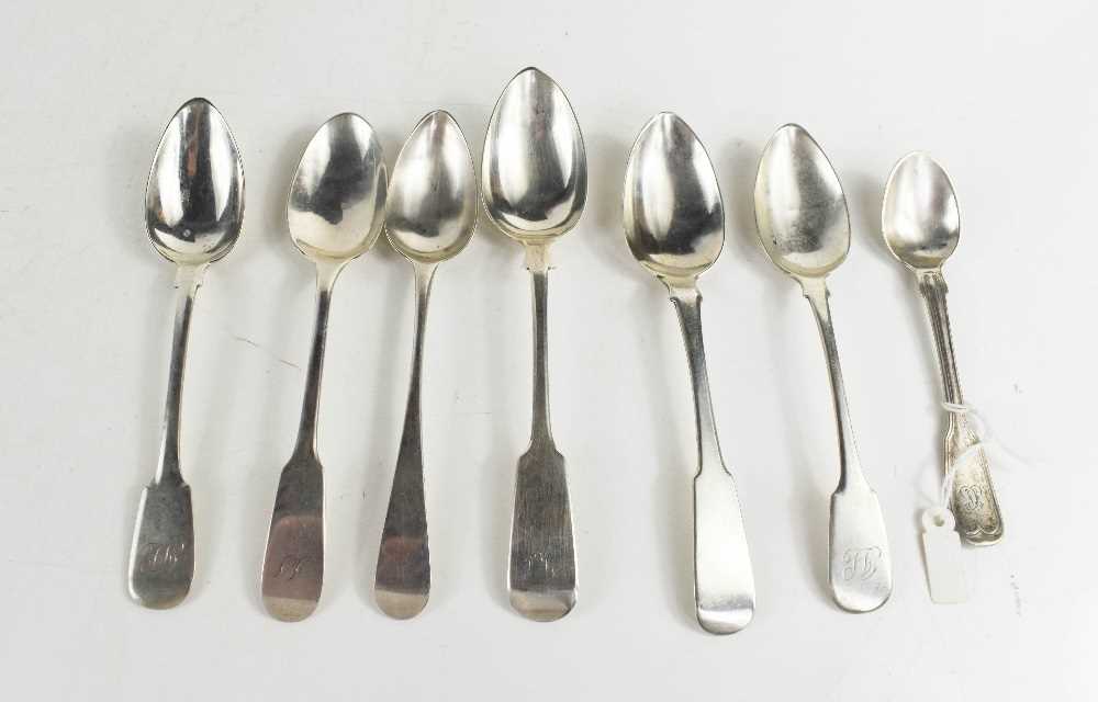 Lot 344 - Seven silver teaspoons, of various style,