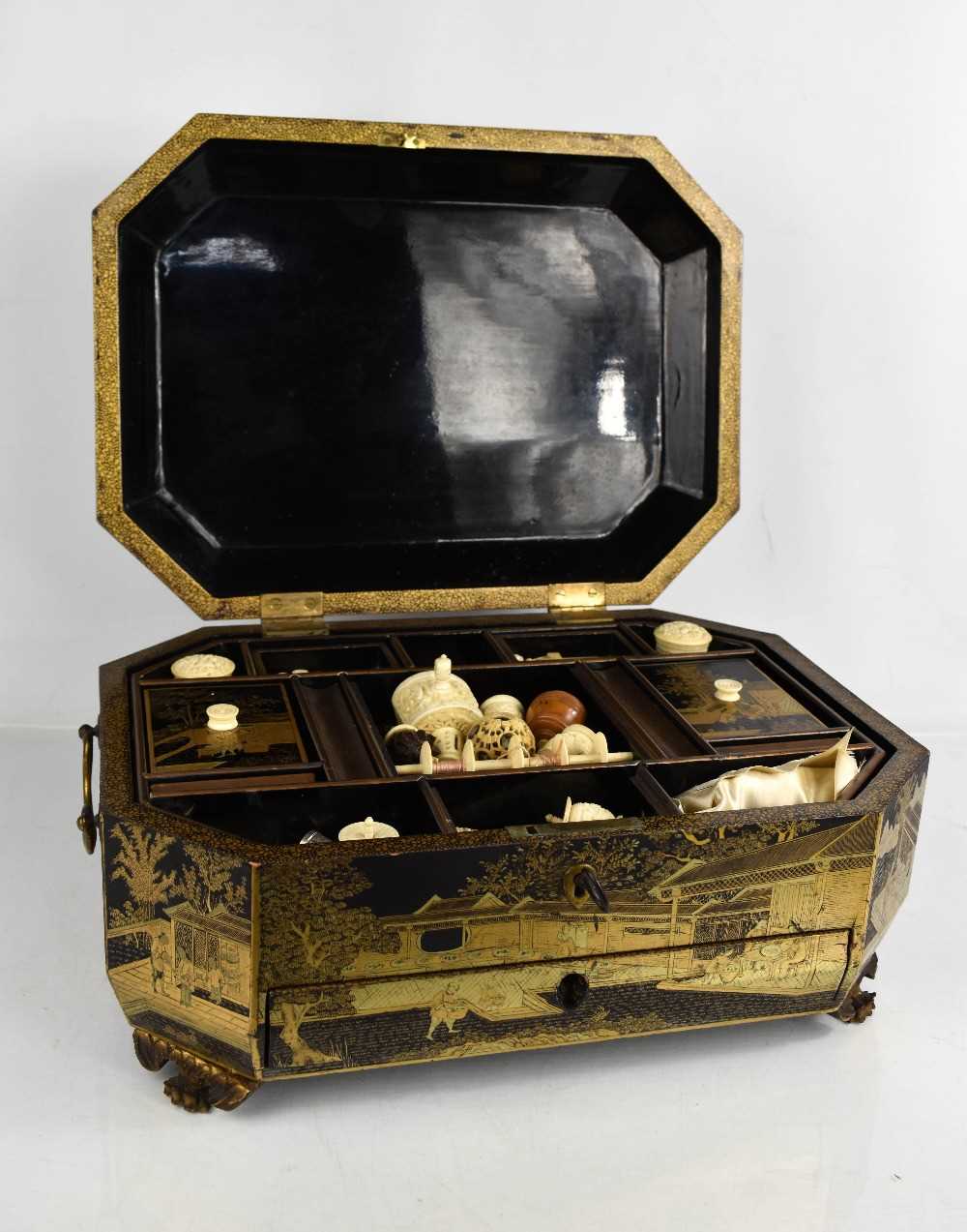 Lot 310 - A 19th century Chinese work box of octagonal