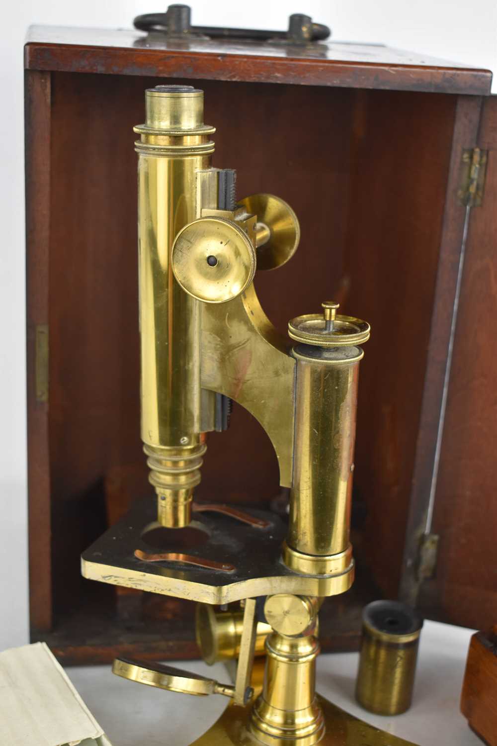 Lot 4 - An R&J Beck brass monocular microscope in