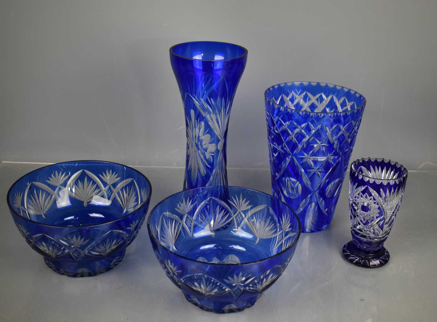 Lot 245 - A group of Bohemian blue cut glassware, to