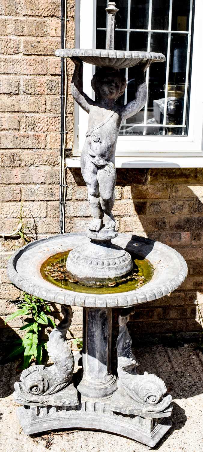 Lot 502 - A Fulbeck Foundry lead fountain, cherub