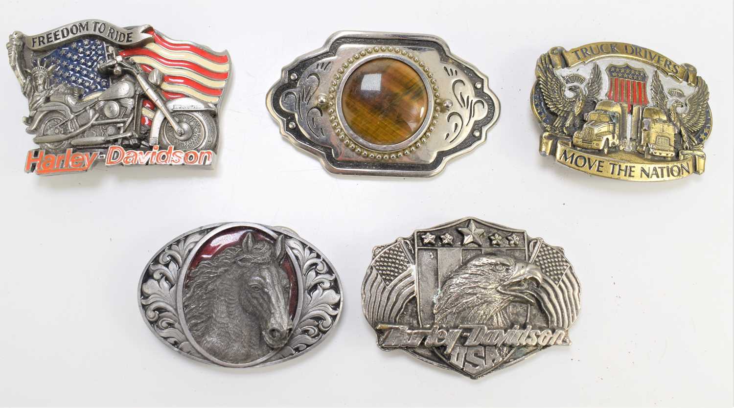 Lot 245 - Five vintage American belt buckles to