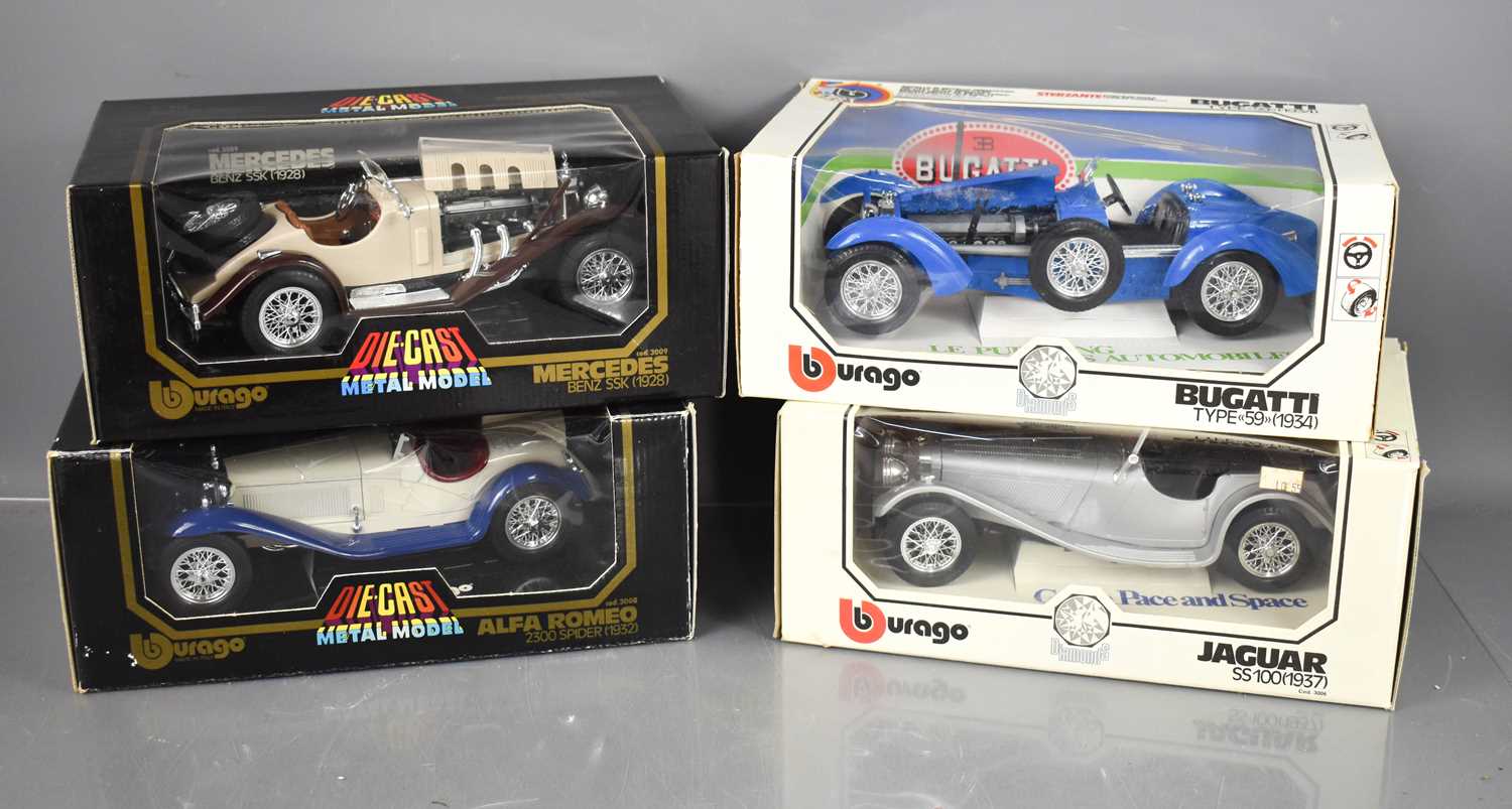 Lot 128 - Four Burago model cars: Bugatti Type 59,