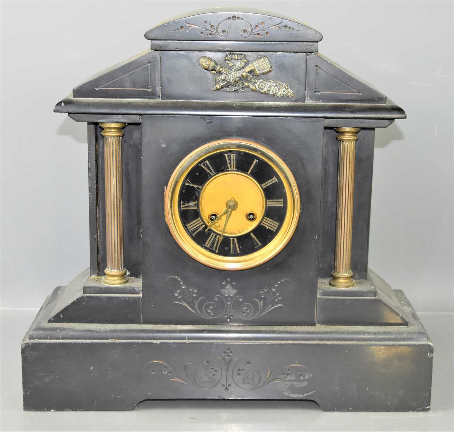 Lot 114 - A 19th century French slate 8 day mantle