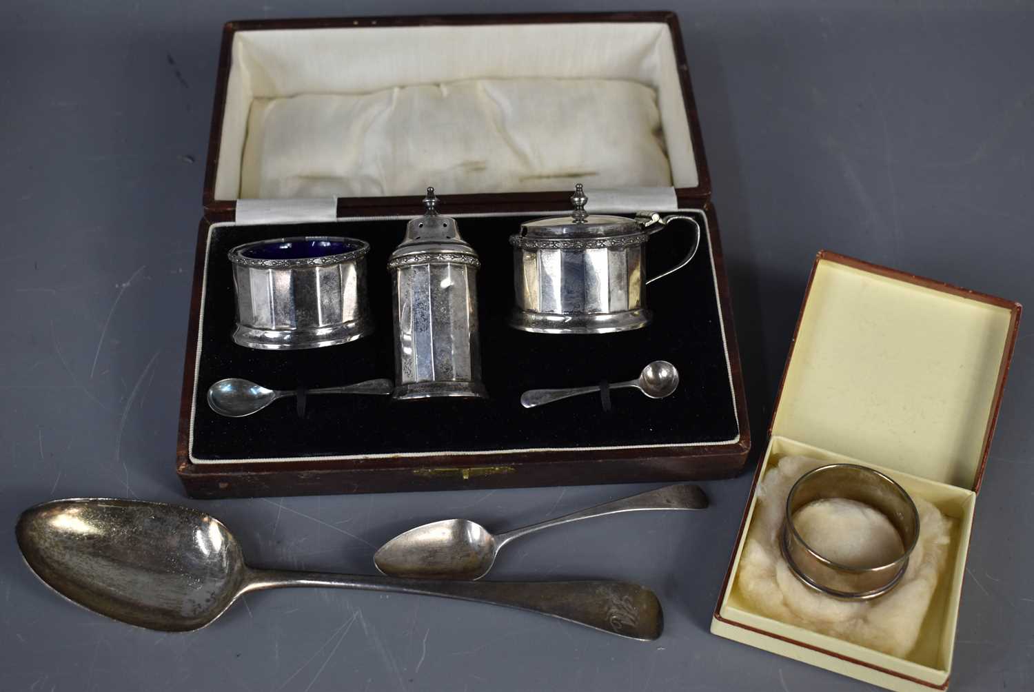 Lot 179 - A silver cruet set comprising salt and